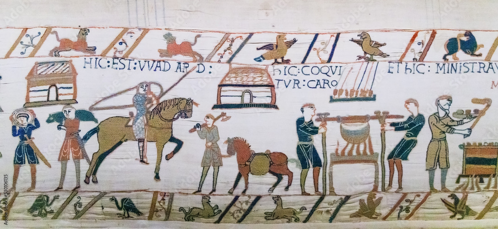 Bayeux, Normandy in northwestern France. A scene from the Bayeux ...