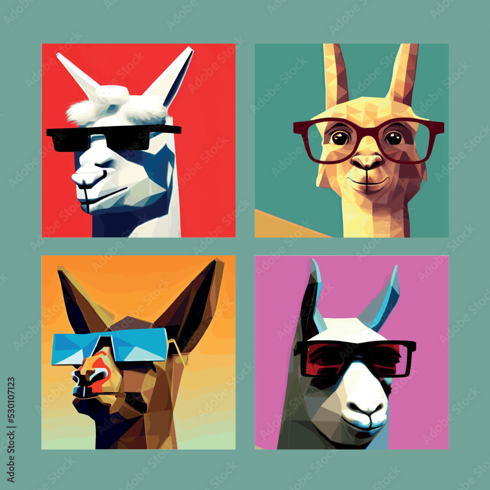 Cheerful llama with glasses pastel background pop geometric art. Cute ...