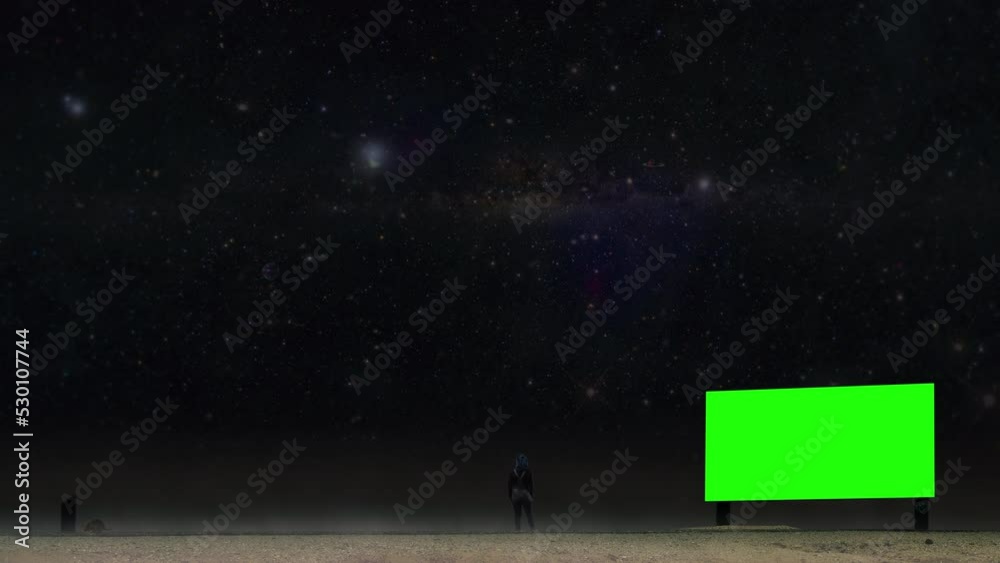 Outdoor Panel Road Girl Green Screen Billboard Milky Way Stars. Girl on ...