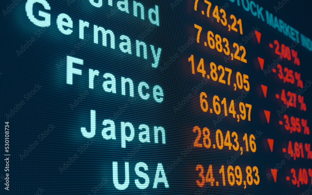 Stock market indices downLED display with stock exchange information of ...