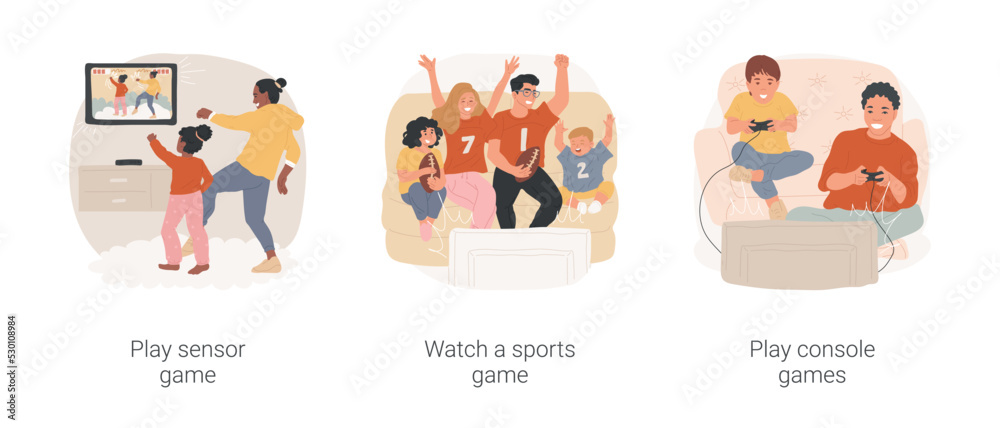 Kids game night isolated cartoon vector illustration set. Playing ...