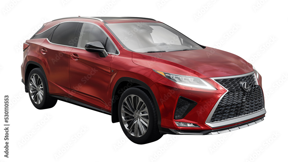 Tokio. Japan. July 26, 2022. Red Lexus RX450 F-Sport on transparent ...