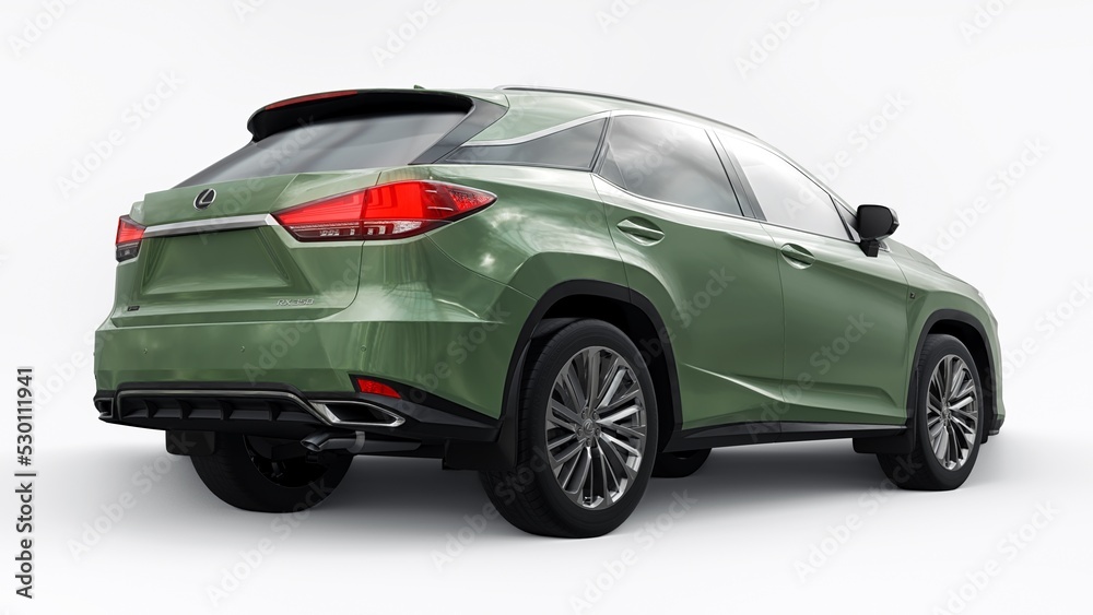 Tokio. Japan. July 26, 2022. Green Lexus RX450 F-Sport on a white ...