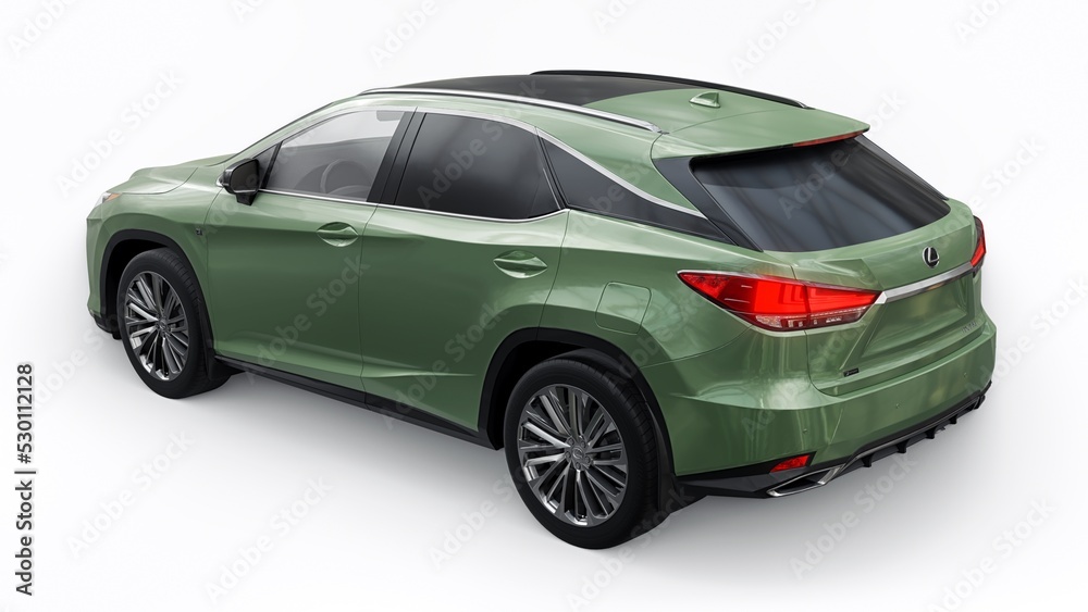 Tokio. Japan. July 26, 2022. Green Lexus RX450 F-Sport on a white ...