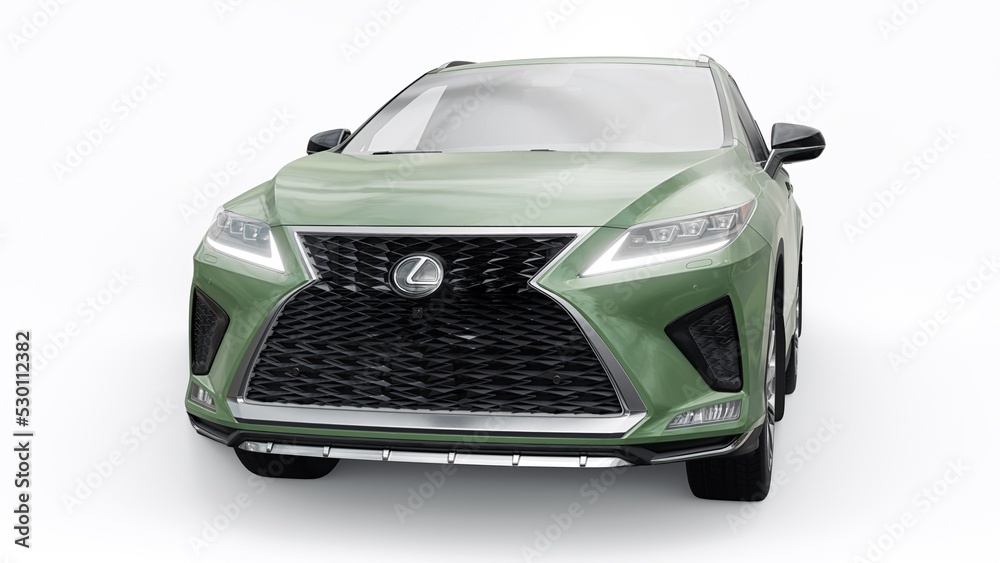 Tokio. Japan. July 26, 2022. Green Lexus RX450 F-Sport on a white ...