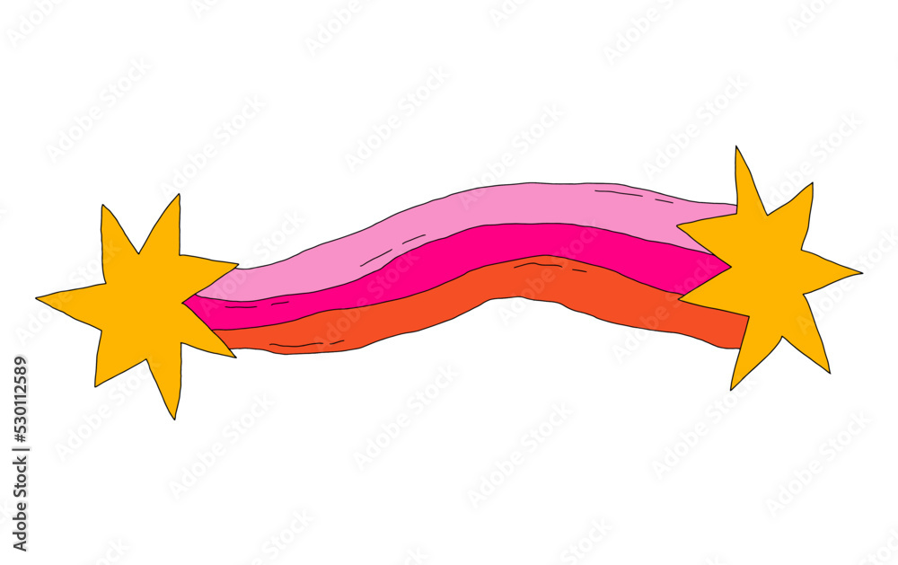 isolated sticker-shooting star with rainbow.1970 psychedelic logo ...