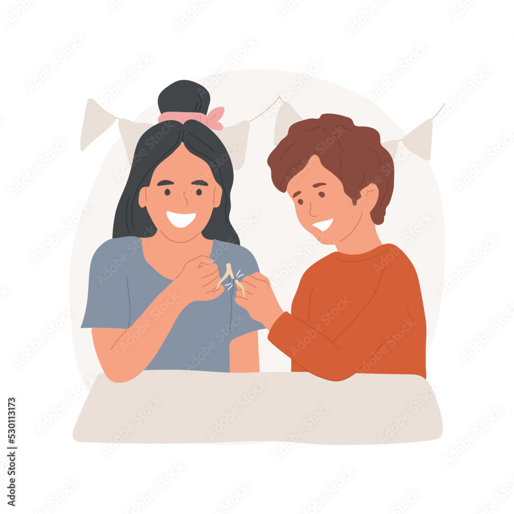 Breaking a wishbone isolated cartoon vector illustration. Children ...