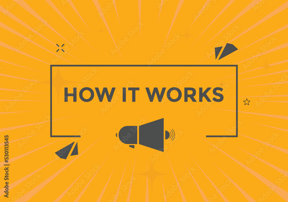 How it works text button. How it works sign speech bubble. Web banner ...