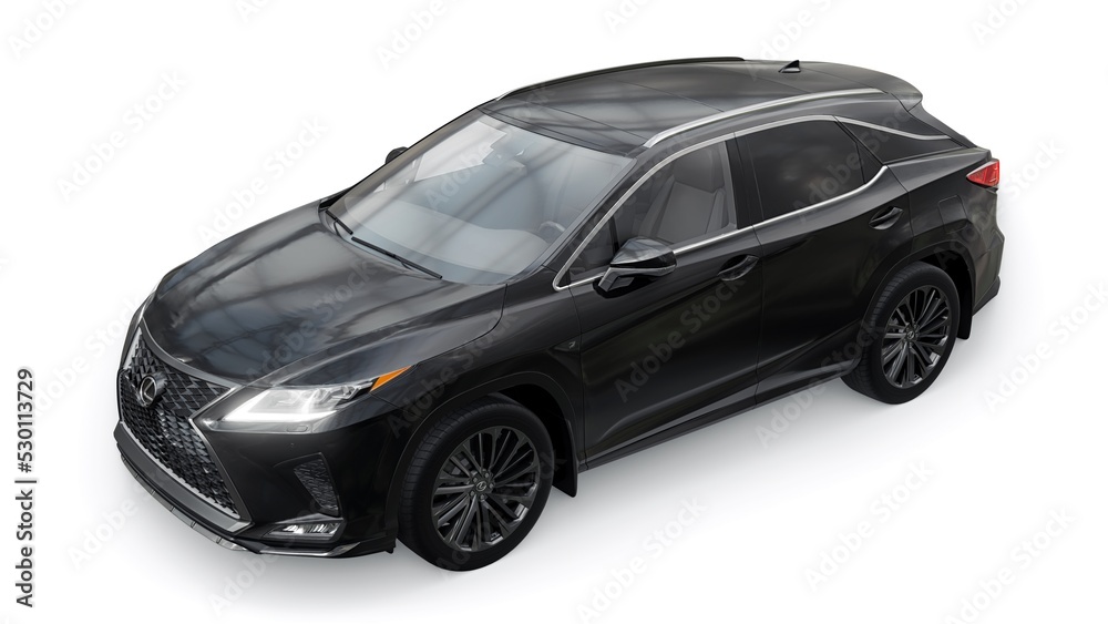 Tokio. Japan. July 26, 2022. Black Lexus RX450 F-Sport on a white ...