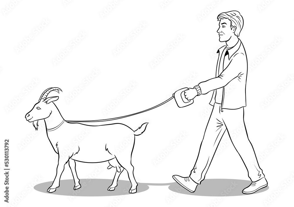 Man and goat as pet coloring PNG illustration with transparent ...