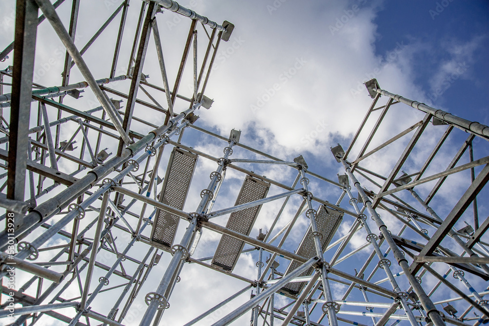 Support system of scaffolding with wooden beams at bridge construction ...