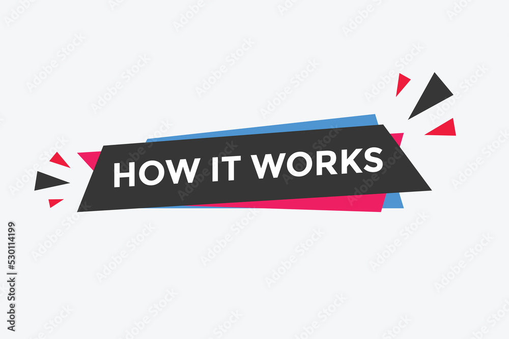 How it works text button. How it works sign speech bubble. Web banner ...