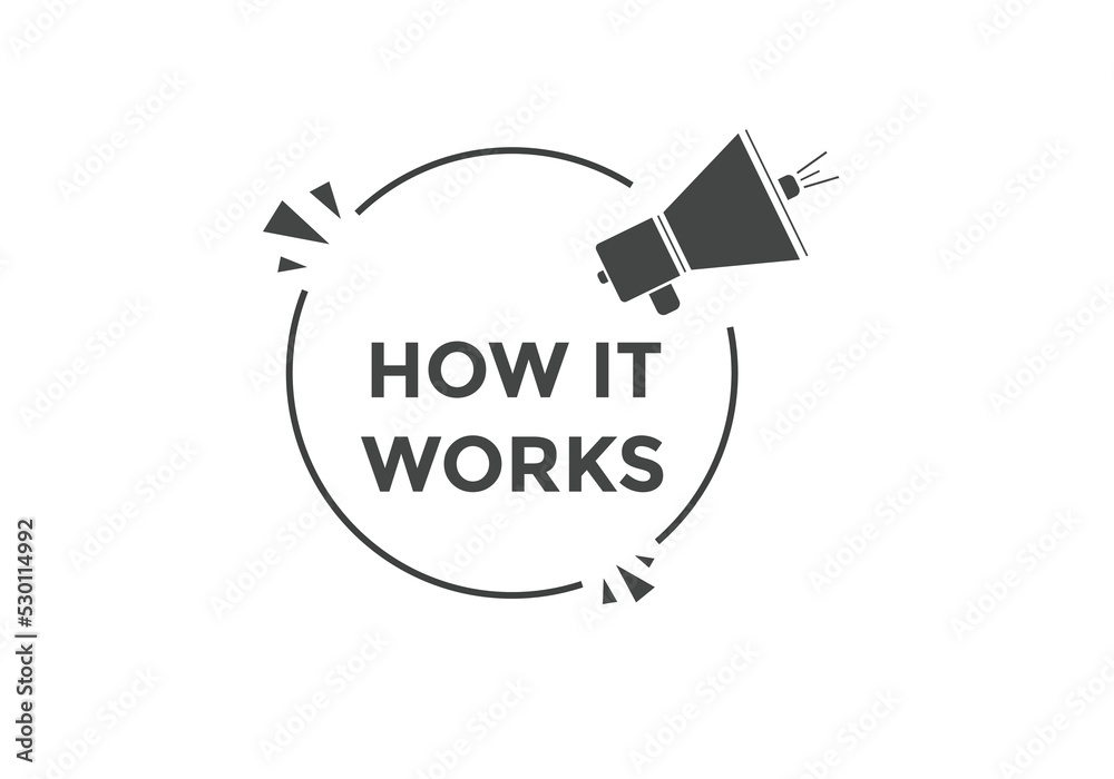 How it works text button. How it works sign speech bubble. Web banner ...