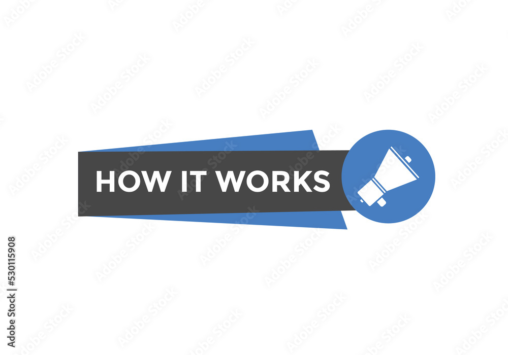 How it works text button. How it works sign speech bubble. Web banner ...