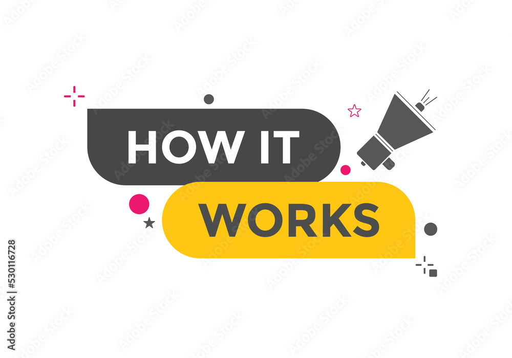 How it works text button. How it works sign speech bubble. Web banner ...