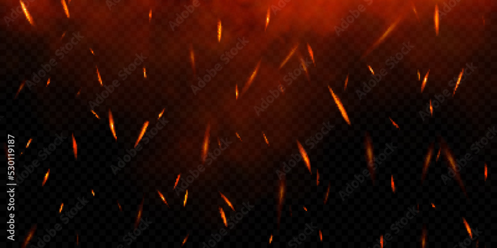 Realistic fire sparks on transparent background. Vector illustration of ...