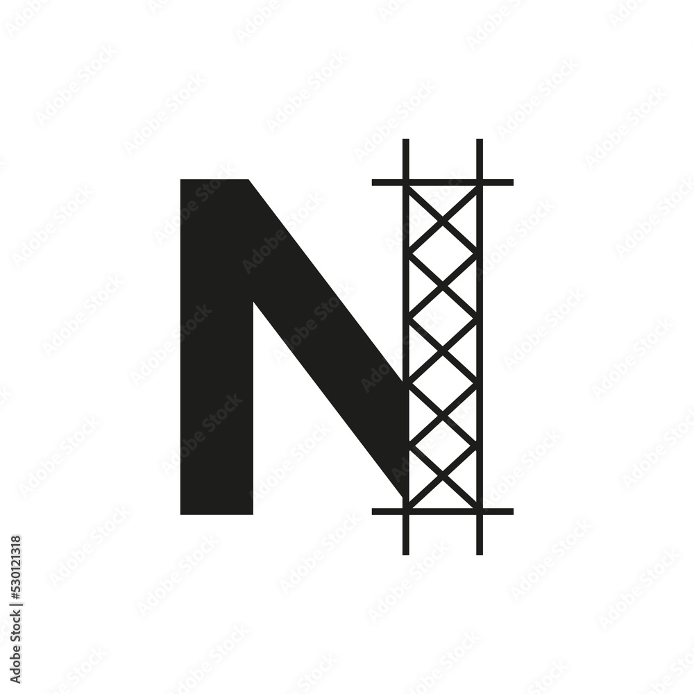 Initial Building Construction Logo On Letter N Alphabet Concept With ...