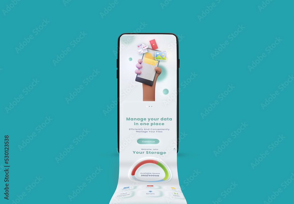 Mobile with 3D Elements Long Screen Scroll Mockup Stock Template ...