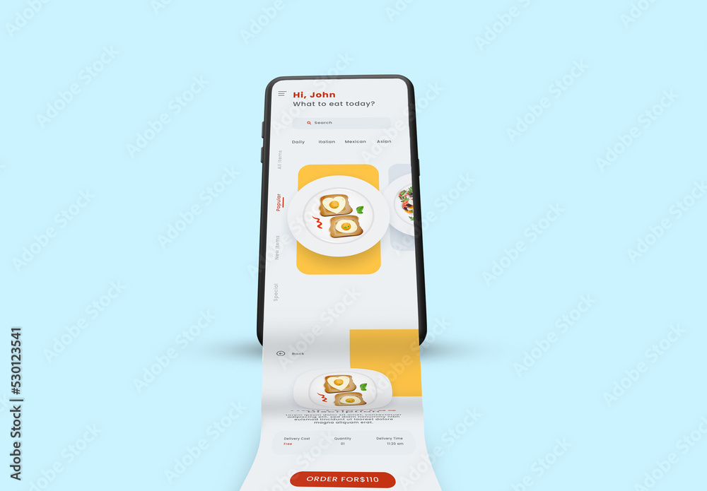 Mobile with 3D Food Elements Long Screen Scroll Mockup Stock Template ...
