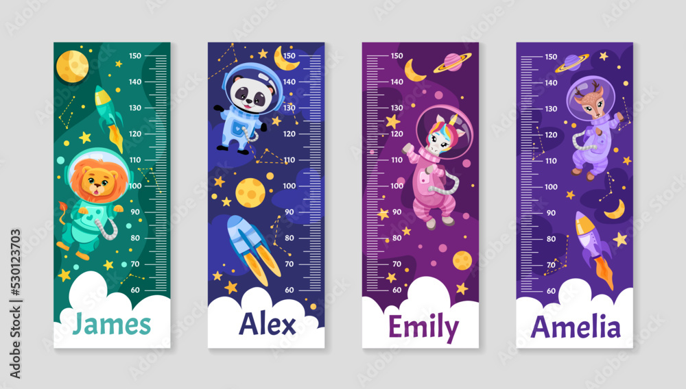 Set of Kids height chart, cute scale measurement for children grow ...