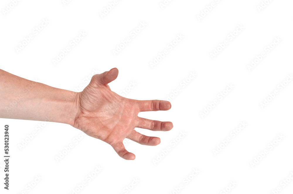 Realistic human hand showing gesture. White skin man arm isolated on ...