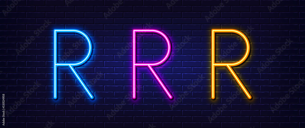 Initial letter R icon. Neon light line effect. Line typography ...