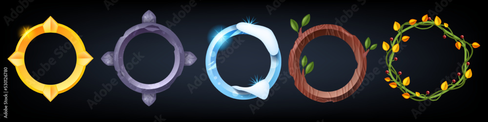 Vetor de Game frame set, UI vector avatar border kit, circle fantasy ...