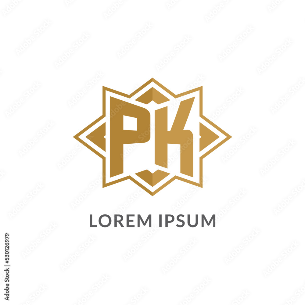 Initial letter PK logo monogram with eight point star style design ...