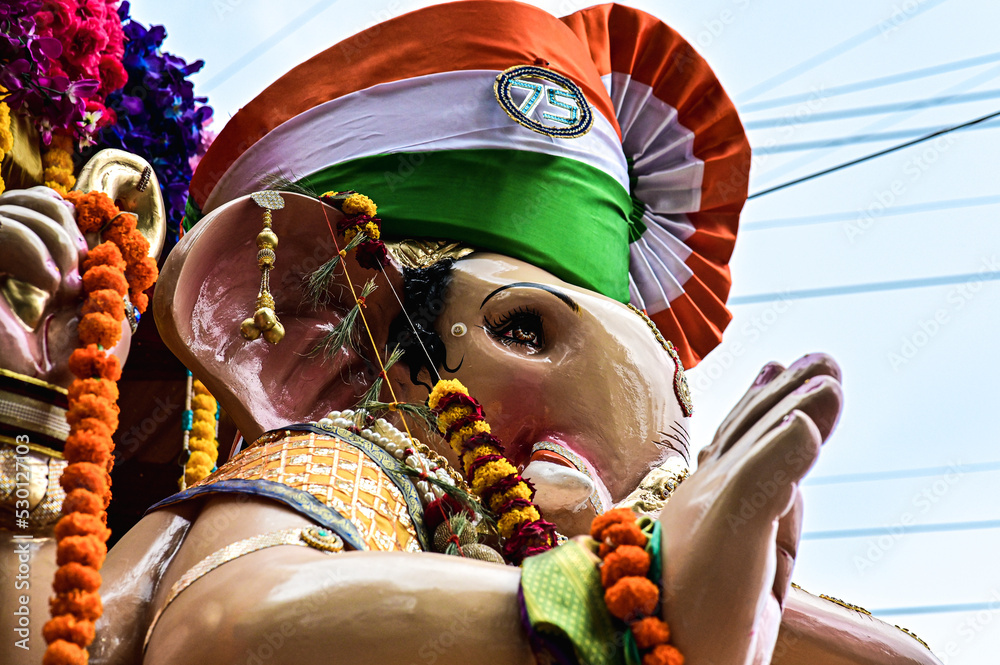 Lord Ganesh Statue With Indian Flag Colors. Main Hindu God Statue ...