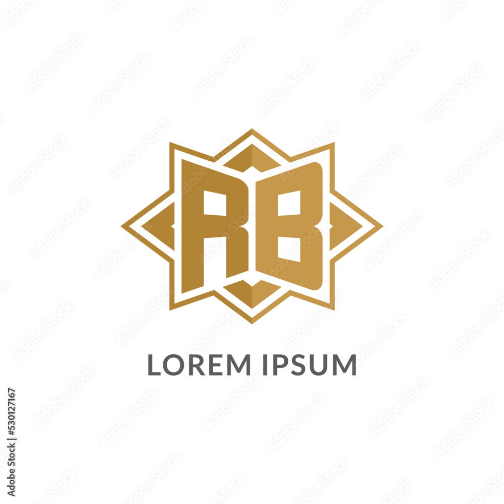 Initial letter RB logo monogram with eight point star style design ...