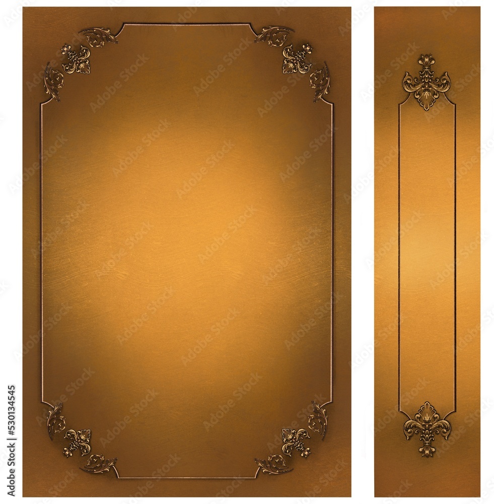 Baroque frame book cover design on a golden background. Digital ...