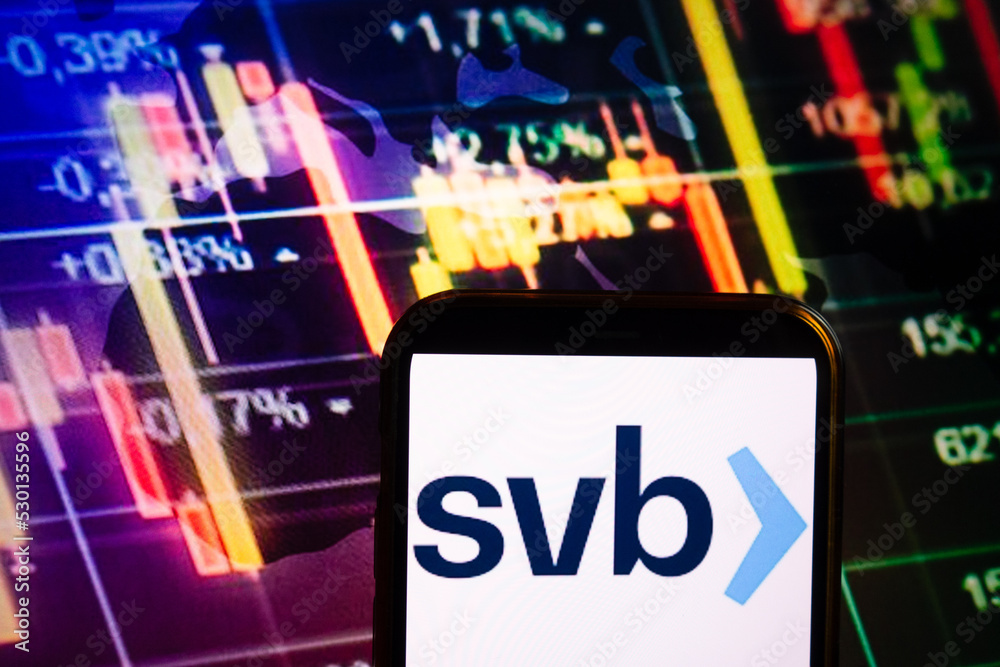KONSKIE, POLAND - September 10, 2022: Smartphone displaying logo of SVB ...