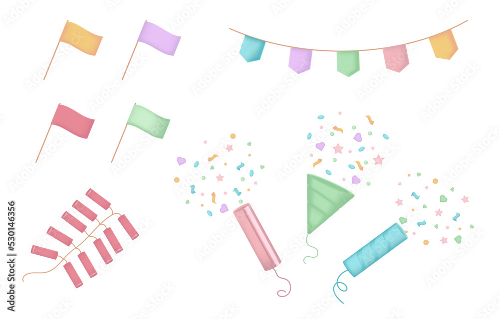 Firecracker and confetti illustration set. Party, birthday, card ...