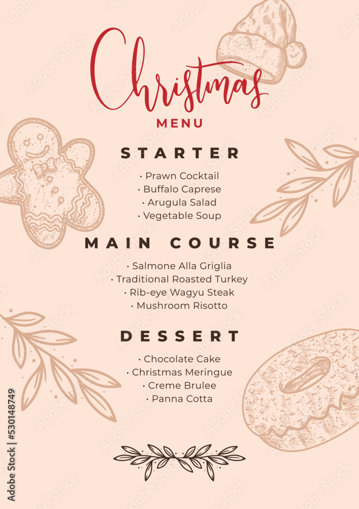 Vector christmas menu template for restaurant in vintage style. Merry ...