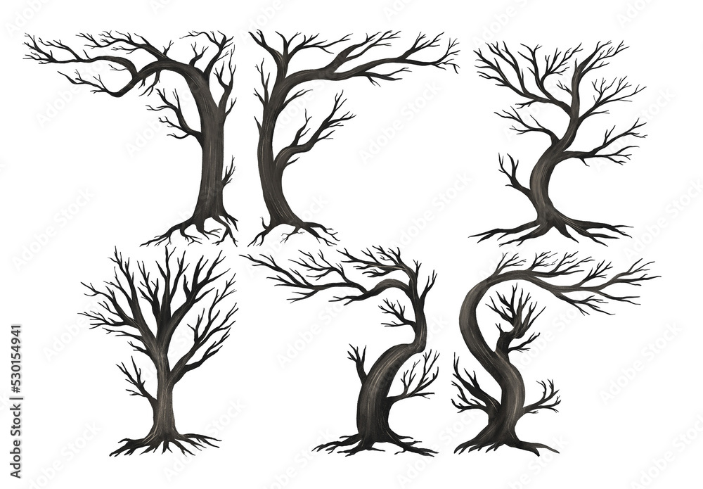 Spooky Haunted Trees Halloween Clipart Stock Template | Adobe Stock