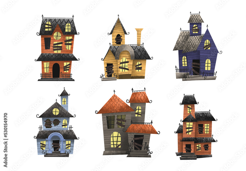 Haunted Houses Halloween Clipart Stock Template | Adobe Stock