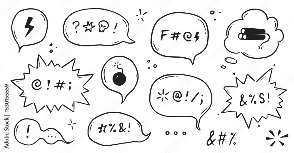 Swear word speech bubble set. Curse, rude, swear word for angry, bad ...
