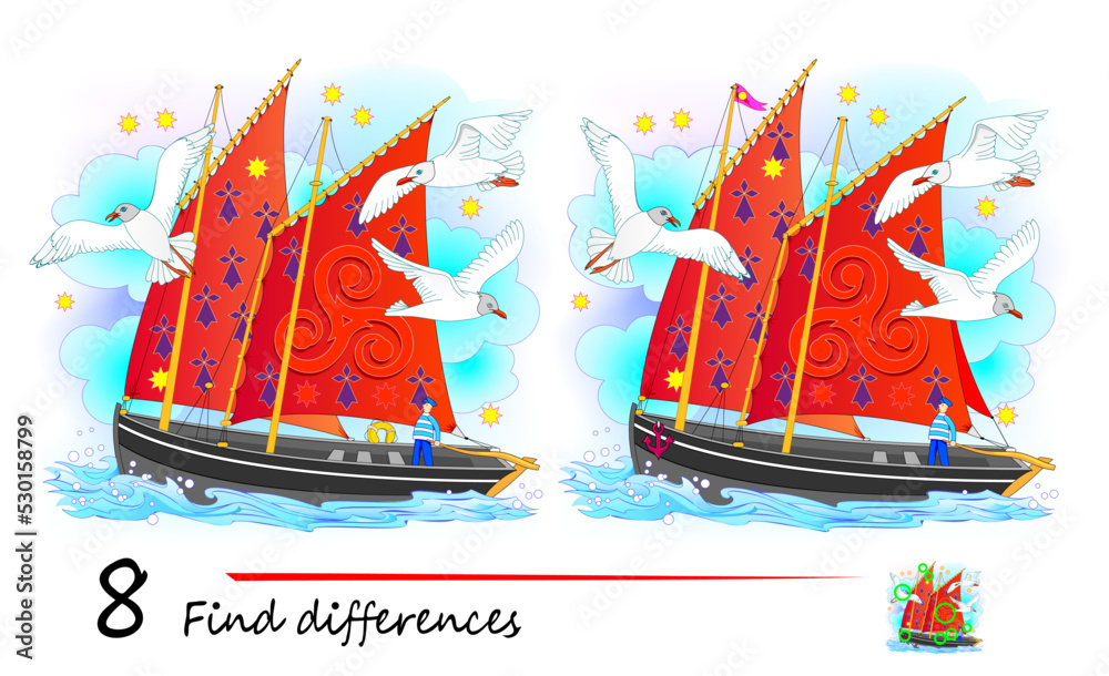 Find 8 differences. Illustration of ancient Celtic sailboat and ...