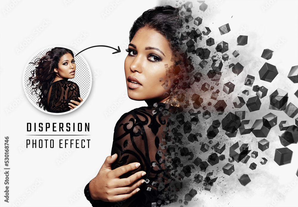 Dispersion Photo Effect with Cubes and Explosion Mockup Stock Template ...