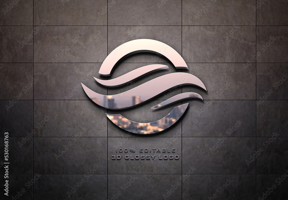 Metal Logo Mockup with 3D Reflection Effect on Panel Wall Stock ...