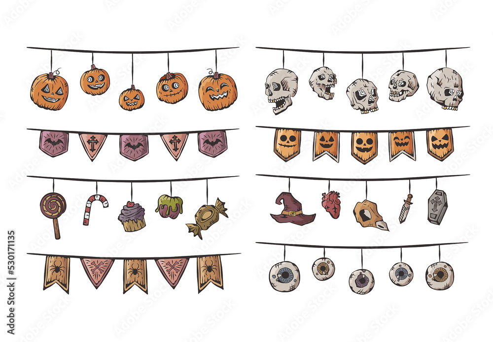 Halloween Bunting Decorations Clipart Vector Illustrations Stock ...
