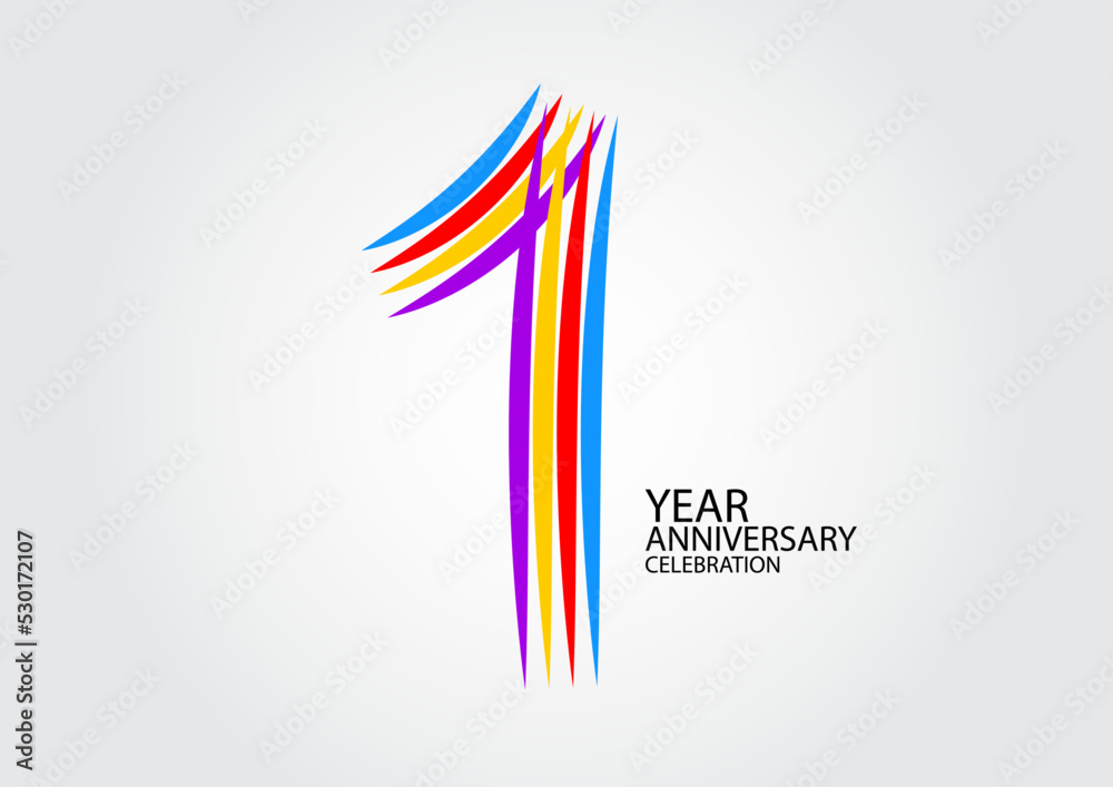 1 years anniversary celebration logotype colorful line vector, 1st ...