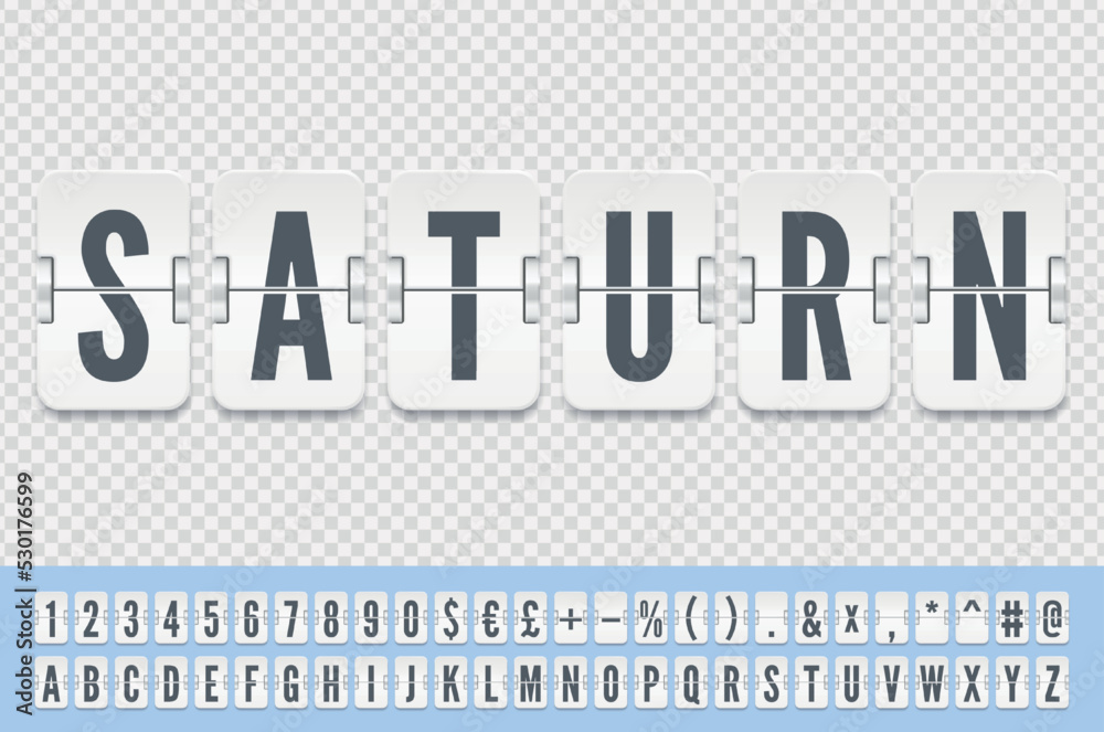 White flip countdown alphabet with shadows isolated on transparent ...