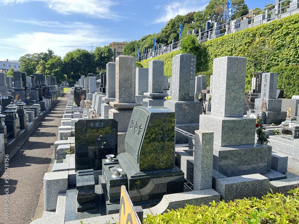 A typical Japanese cemetery. Each family builds a tombstone and mourns ...