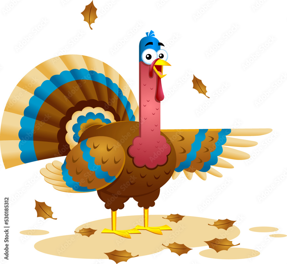 Happy Turkey Cartoon Character Waving. Vector Illustration Flat Design ...