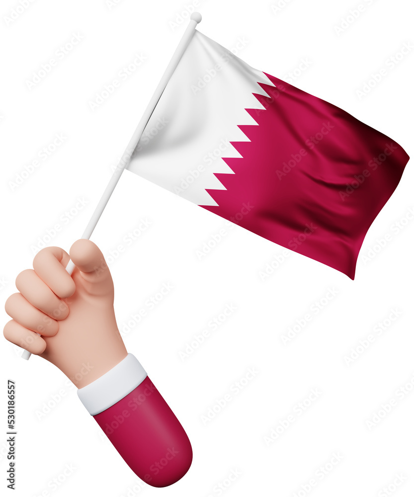 3d cartoon hand holding qatar flag Stock Illustration | Adobe Stock