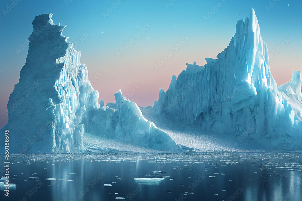 Iceberg floating in the arctic ocean. Icebergs melt due to climate ...