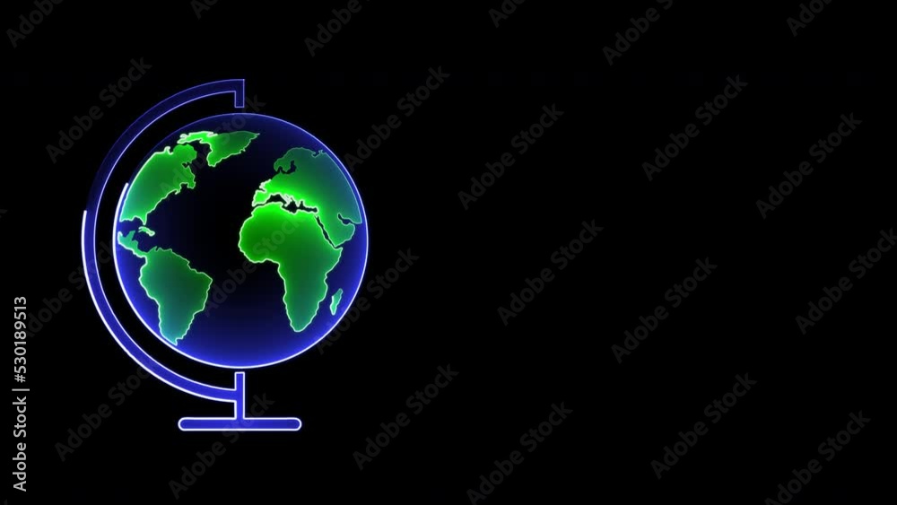4K Neon Glowing Globe Earth Map Icon Animation Isolated on Black ...