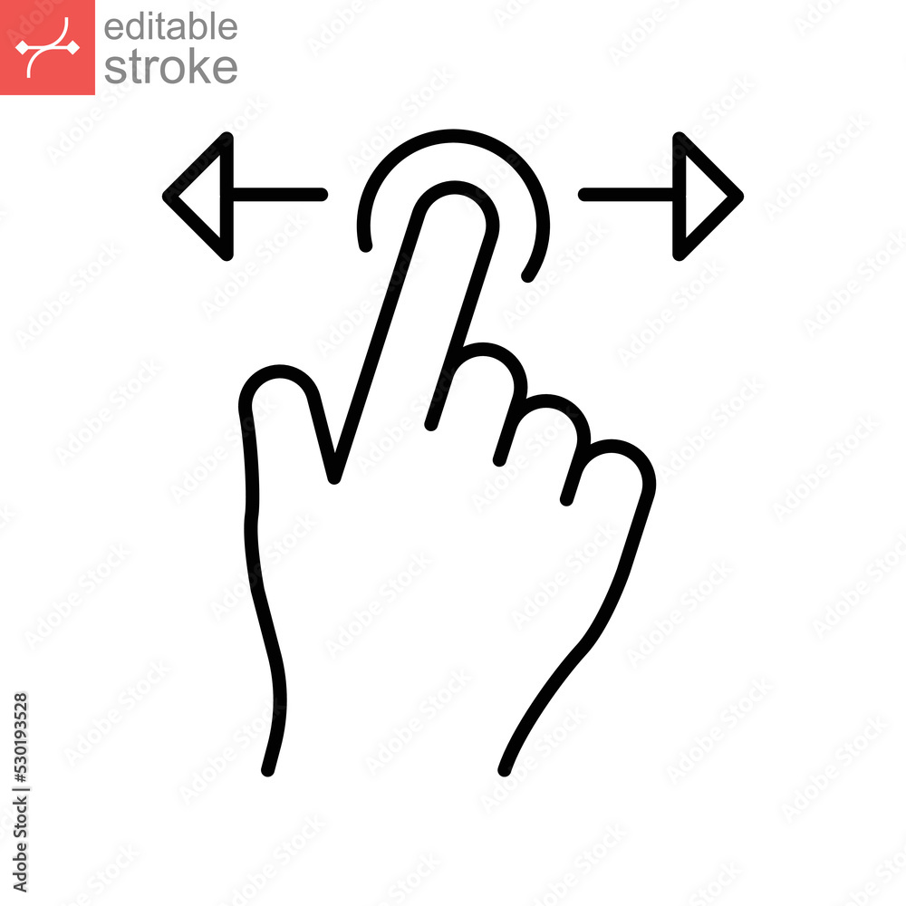 hand swipe icon. Horizontal scroll page symbol. Pointing finger hand ...