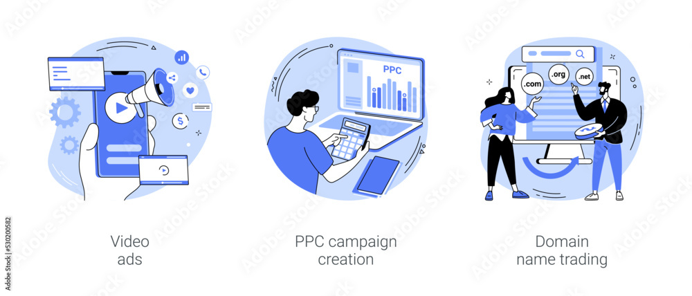 Digital marketing business isolated cartoon vector illustrations se ...